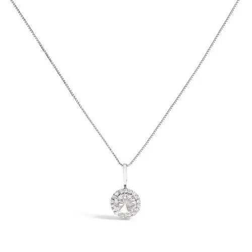 HAUS OF BRILLIANCE 10k Gold Gemstone And Diamond Accent Halo Pendant Necklace - White | White Topaz